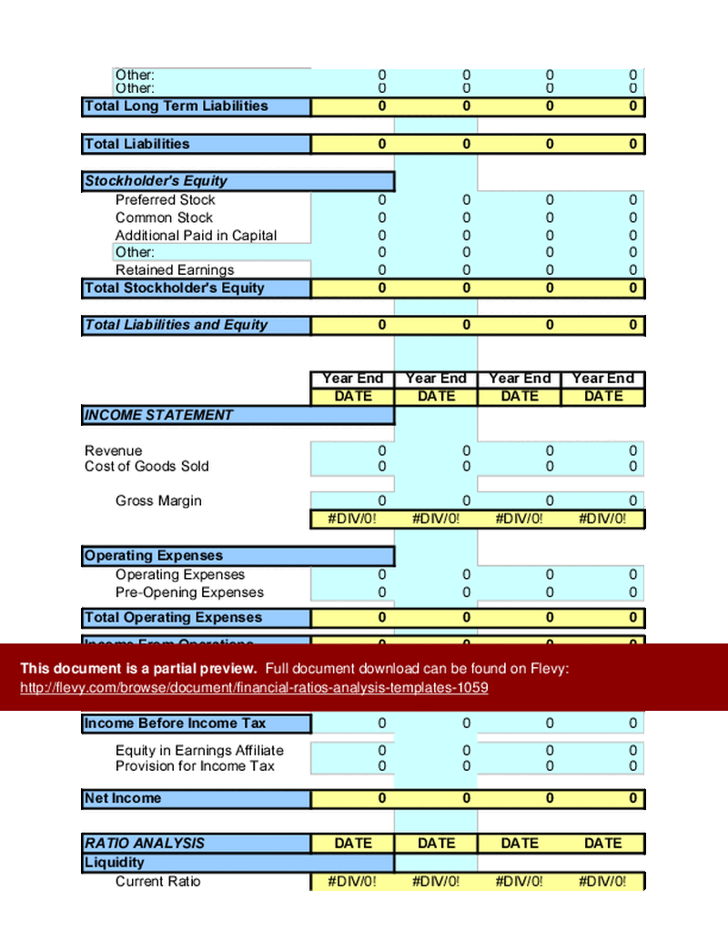 Financial Ratios Analysis Worksheet Template Excel XLS Financial Ratios Analysis Worksheet Template Excel XLS