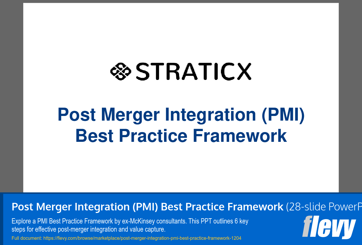 Post Merger Integration (PMI) Best Practice Framework PPT