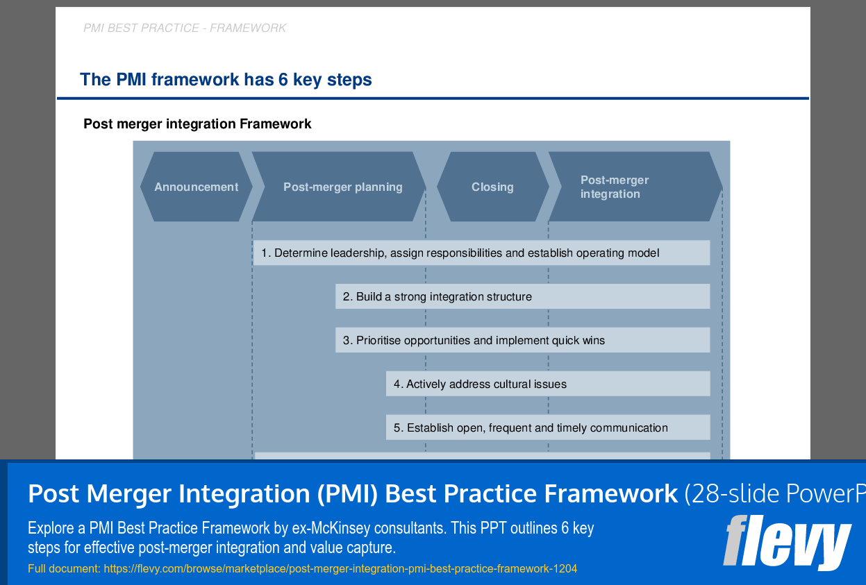 Post Merger Integration (PMI) Best Practice Framework PPT Post Merger Integration (PMI) Best Practice Framework PPT