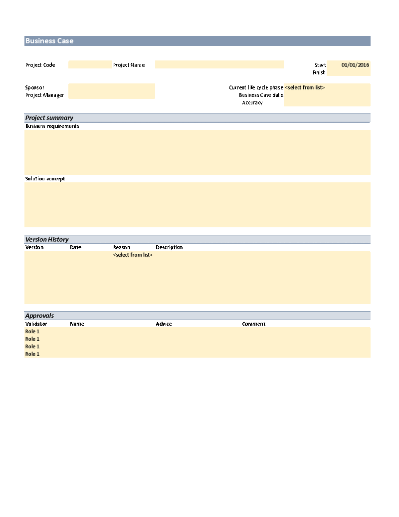 Configurable Business Case Template Excel XLS