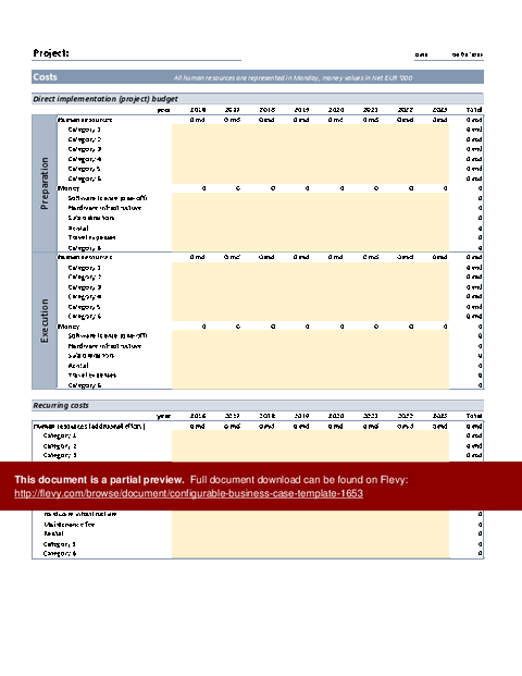 Configurable Business Case Template Excel XLS