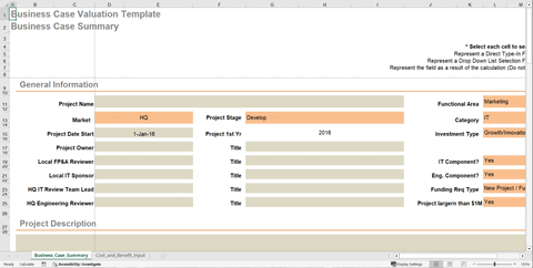 Business Case Template Excel XLS