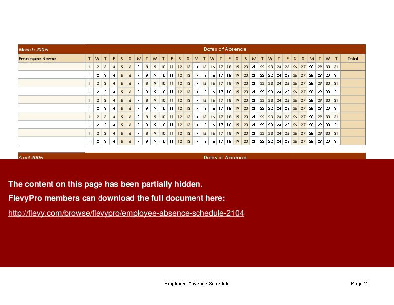 This Is A Partial Preview Of Employee Absence Schedule 