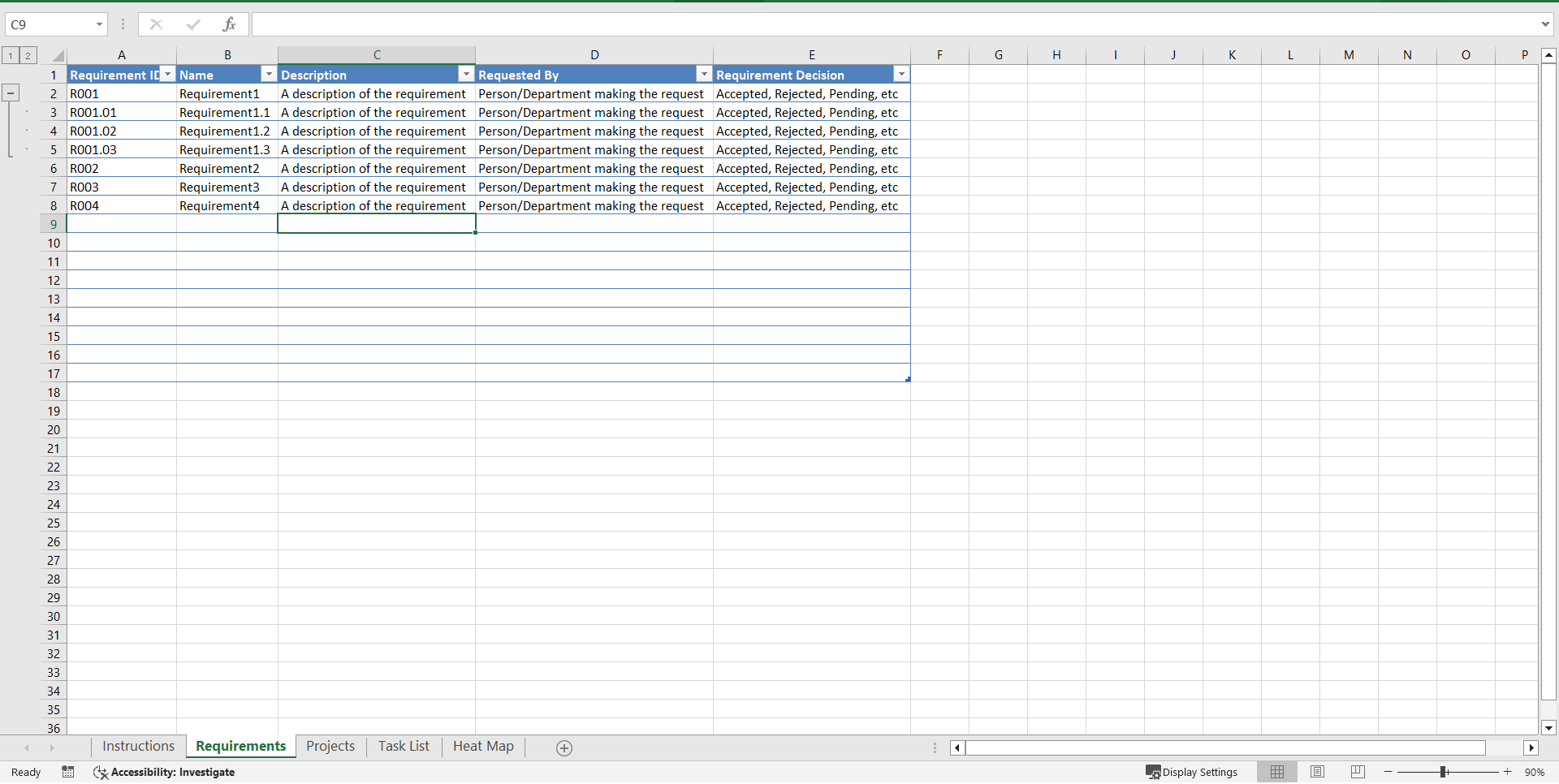 Project Management Workbook Template Excel XLS