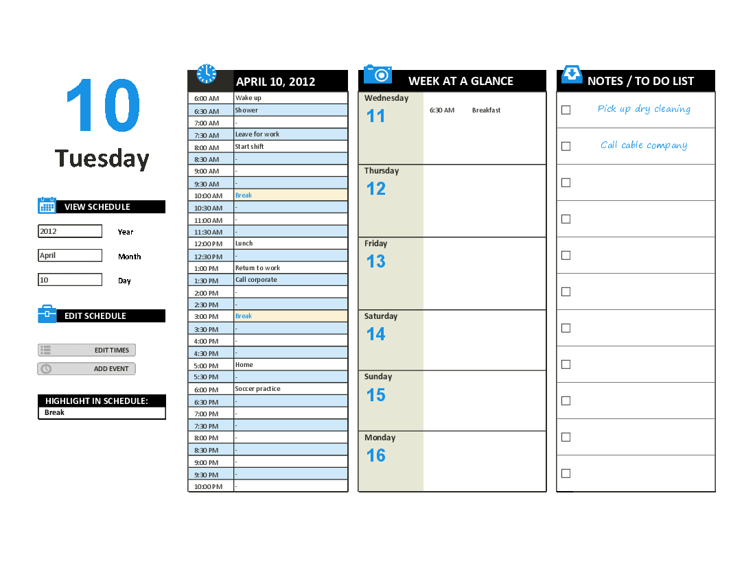 Daily Work Schedule Excel Workbook XLSX FlevyPro Document Flevy