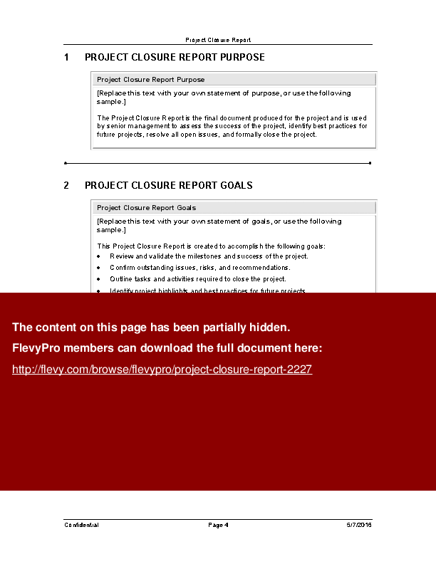Project Closure Report 12 page Word Document Flevy