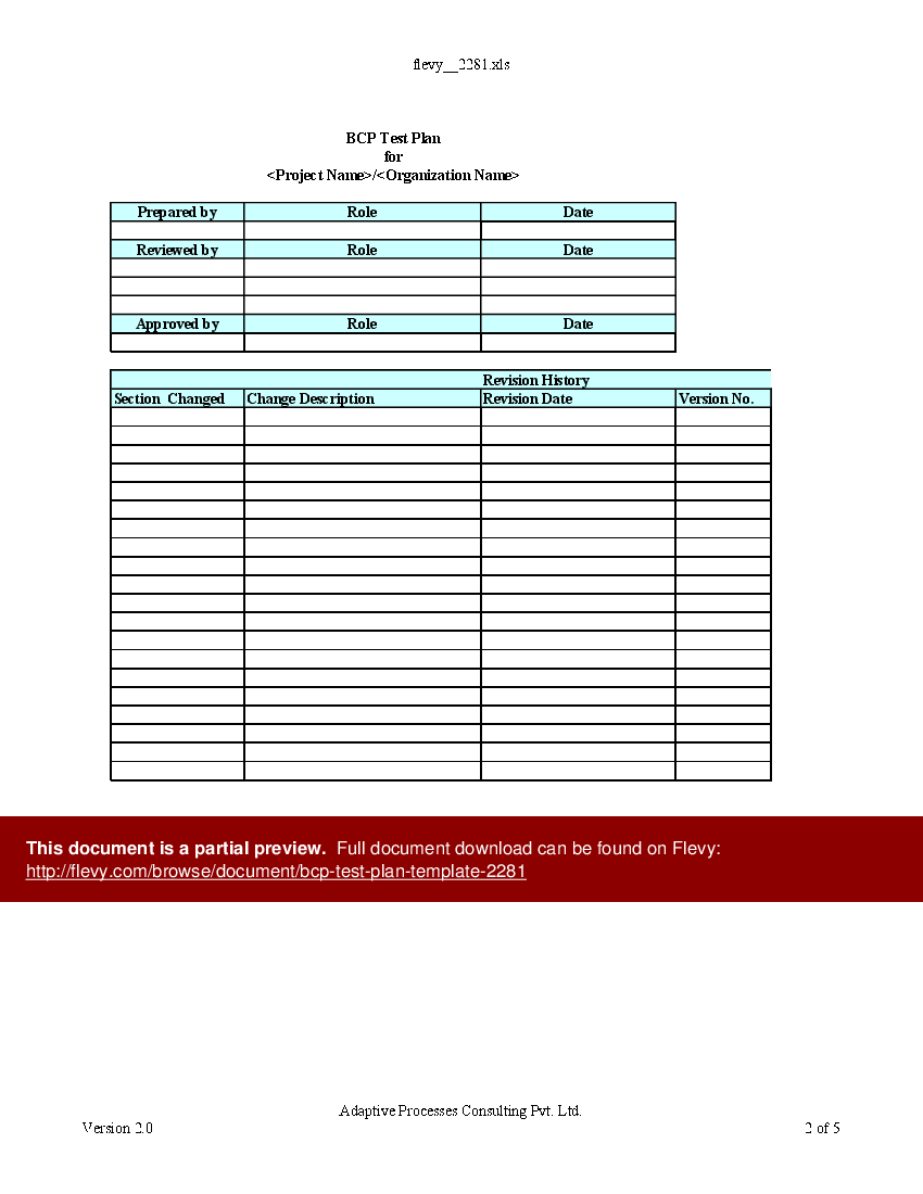 BCP Test Plan Template Excel Workbook XLS Flevy