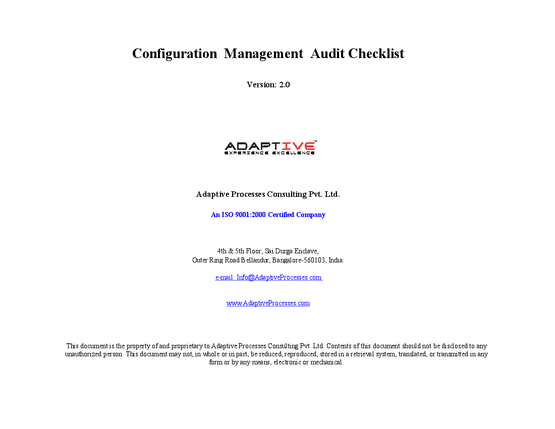 Configuration Management Audit Checklist Template Excel XLS Configuration Management Audit Checklist Template Excel XLS