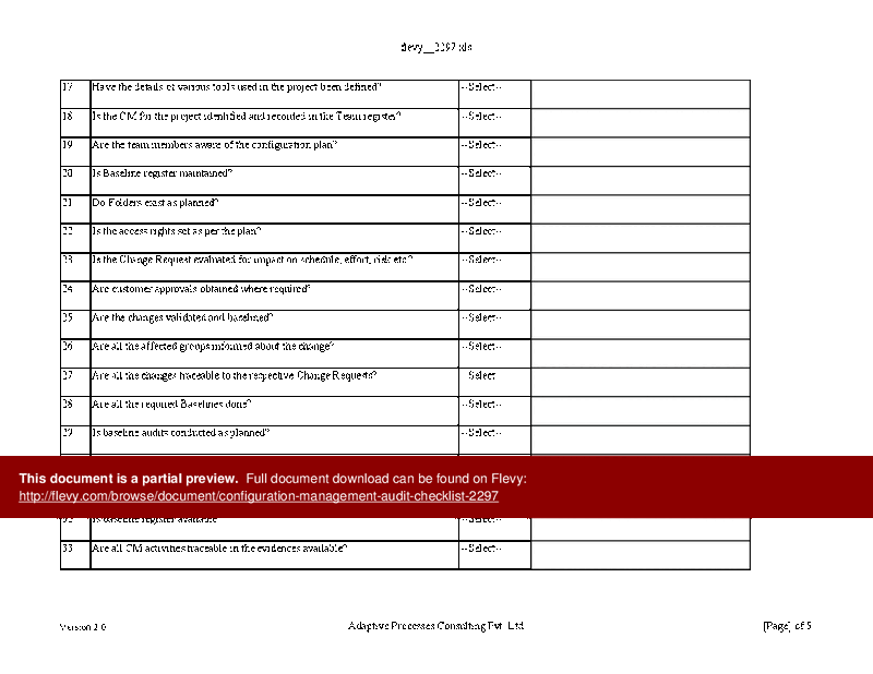Configuration Management Audit Checklist Template Excel XLS Configuration Management Audit Checklist Template Excel XLS