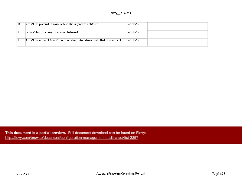 Configuration Management Audit Checklist Template Excel XLS