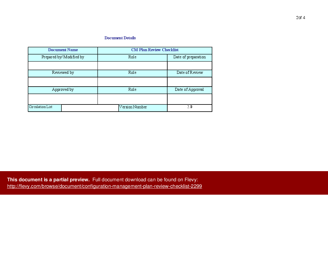 Excel Template Configuration Management Plan Review Checklist Excel