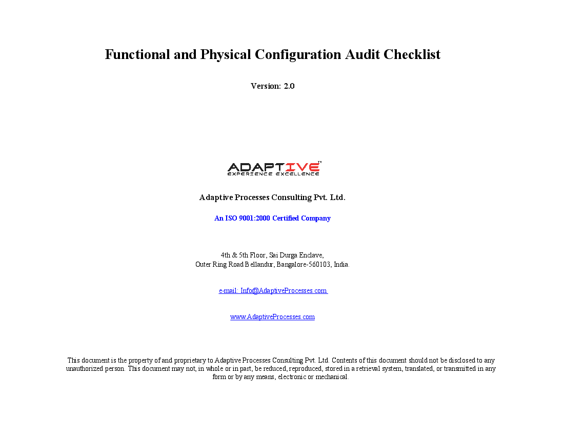 Functional and Physical Configuration Audit Checklist Template Excel XLS
