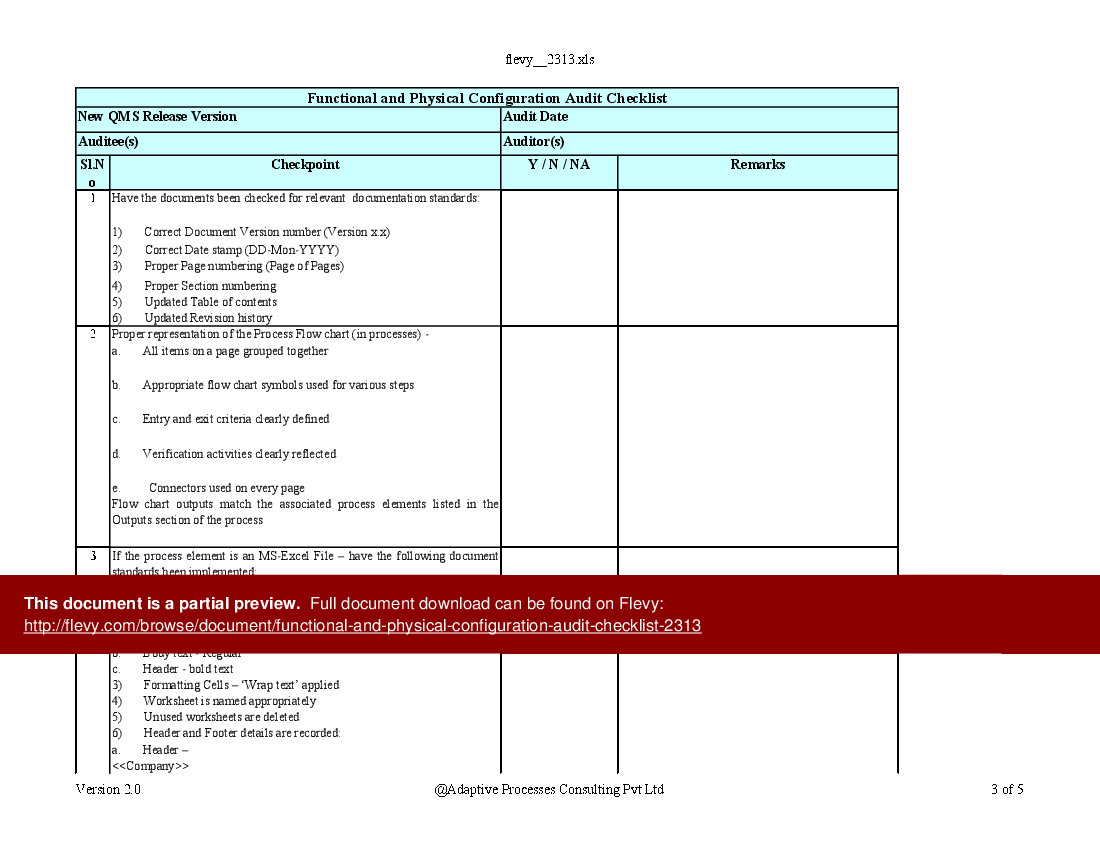 Functional and Physical Configuration Audit Checklist Template Excel XLS