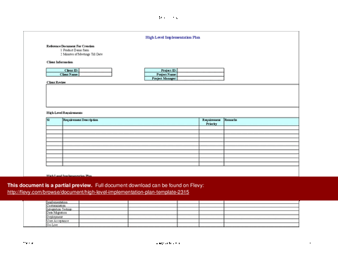 High Level Implementation Plan Template Excel XLS