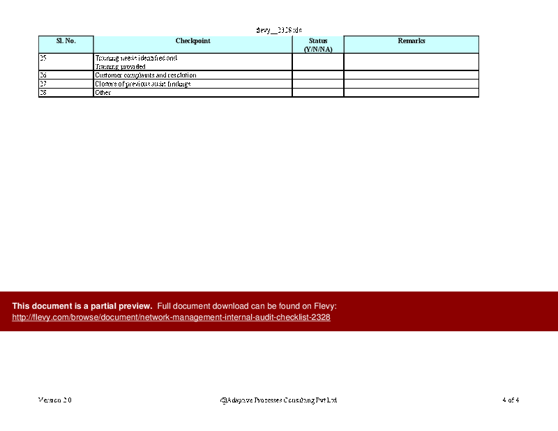 Network Management Internal Audit Checklist Template Excel XLS