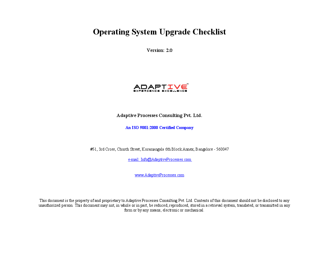 Operating System Upgrade Checklist Template Excel XLS