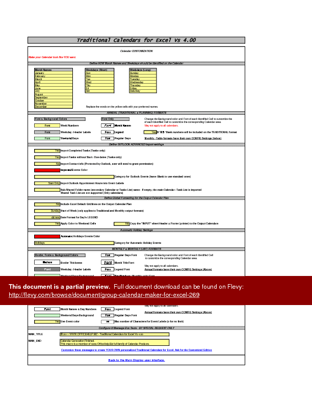 Group Calendar Maker for Excel Template Excel XLS