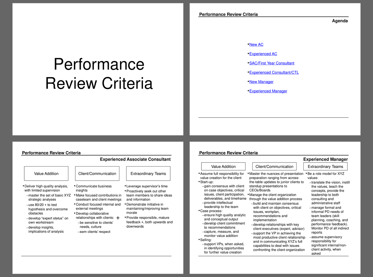 Performance Review Criteria 8 slide PowerPoint Presentation PPT Flevy