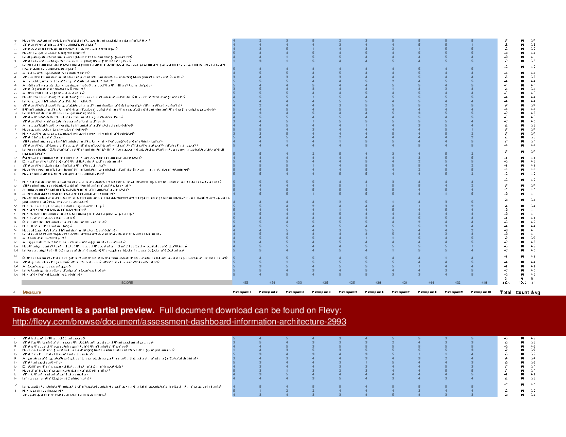 Assessment Dashboard - Information Architecture Template Excel XLS