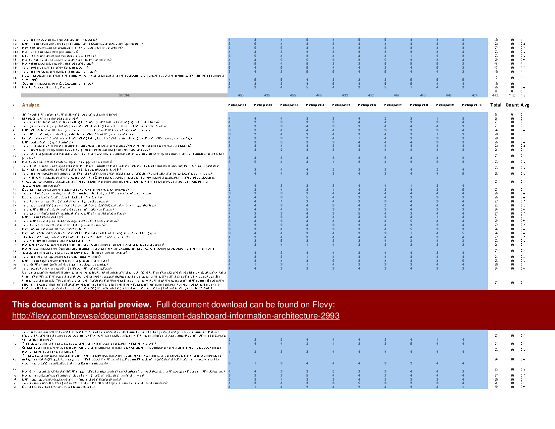 Assessment Dashboard - Information Architecture Template Excel XLS