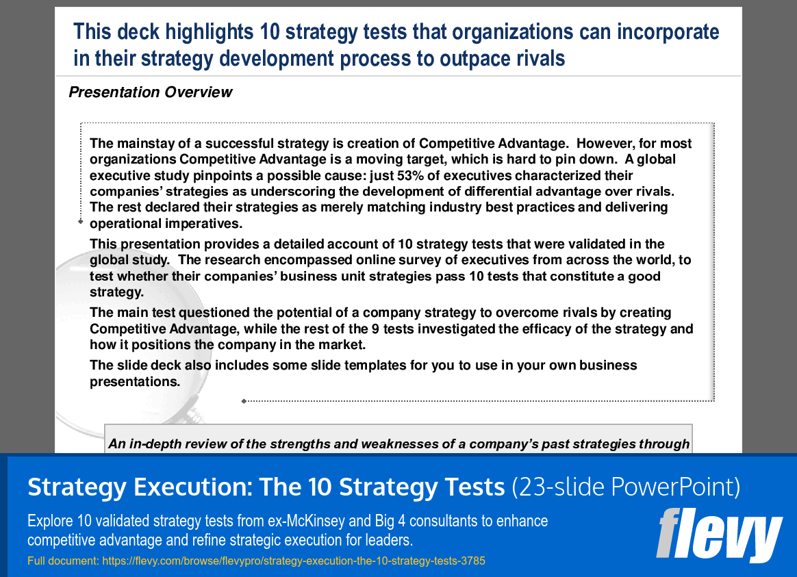 Strategy Execution: The 10 Strategy Tests PPT