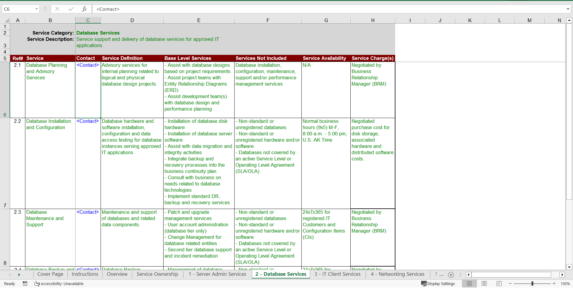 IT Service Catalogue Template Excel XLS