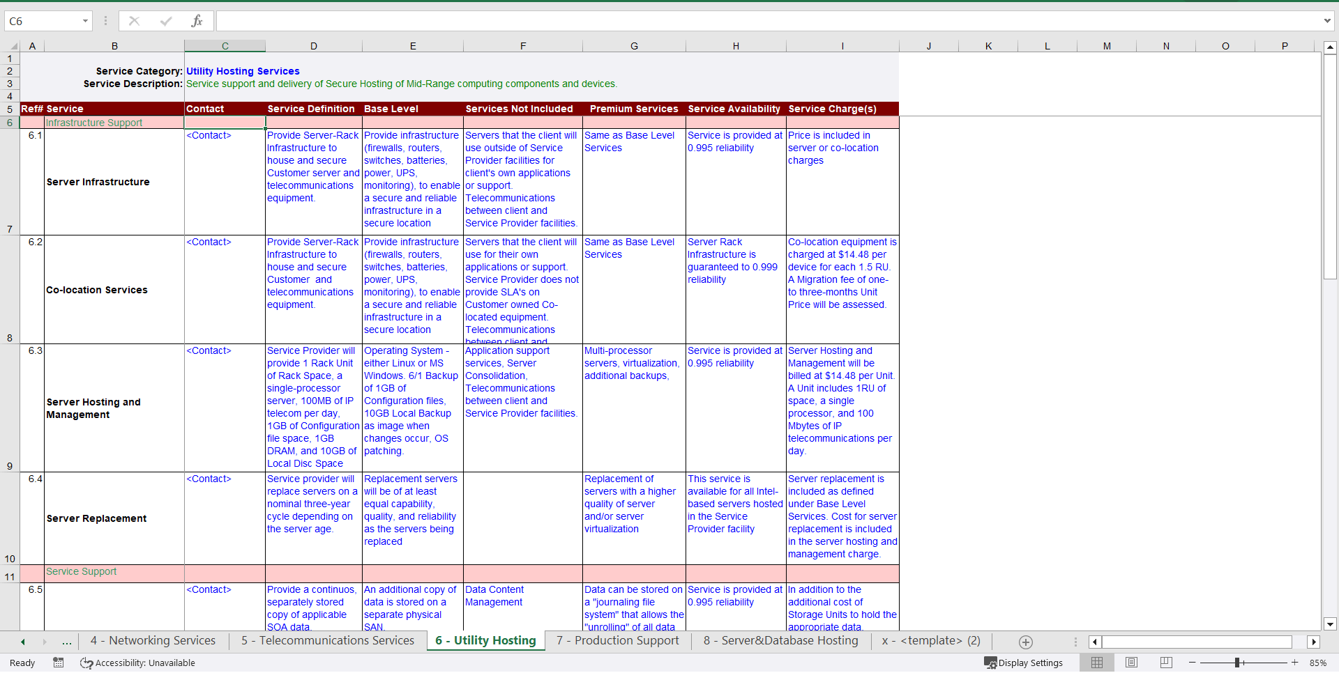 IT Service Catalogue Template Excel XLS