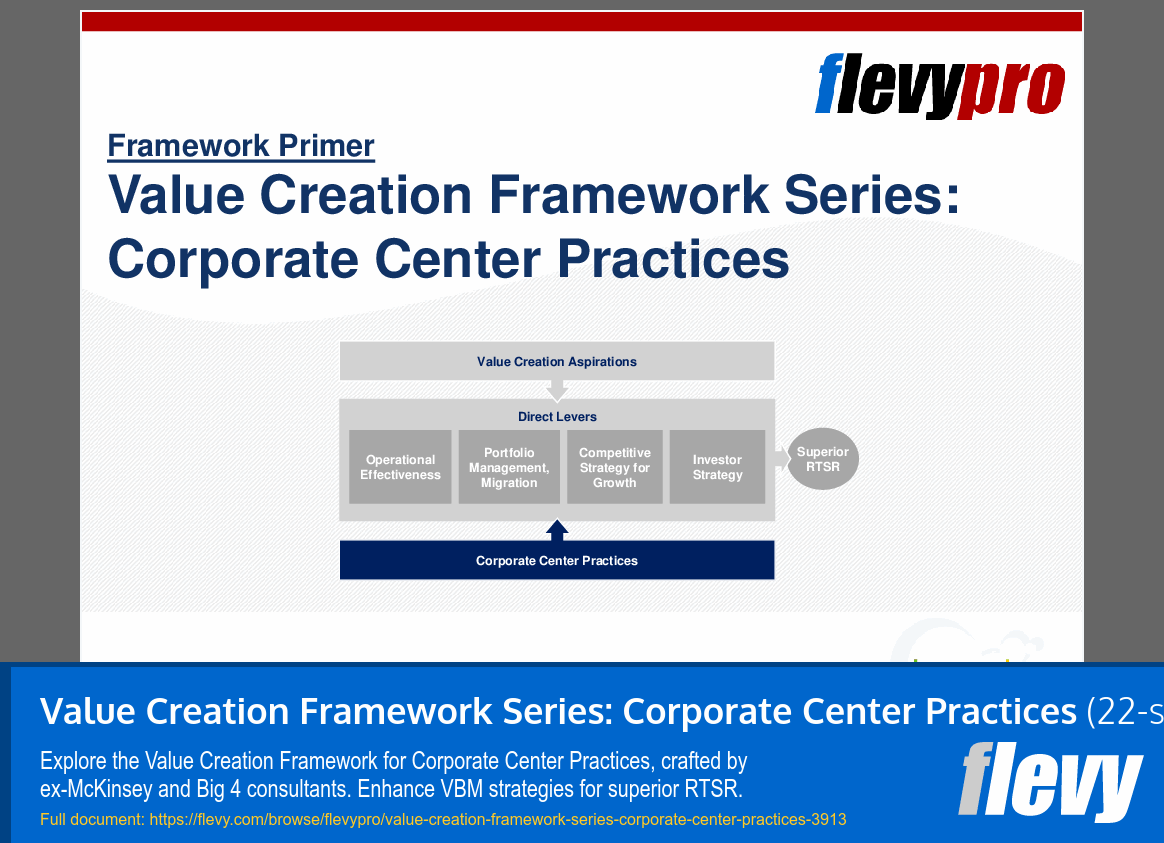 Value Creation Framework Series: Corporate Center Practices PPT