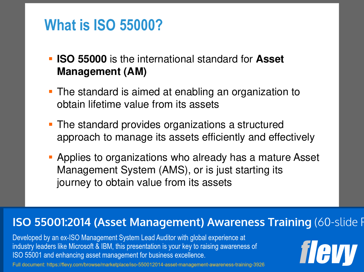 ISO 55001:2014 (Asset Management) Awareness Training PPT