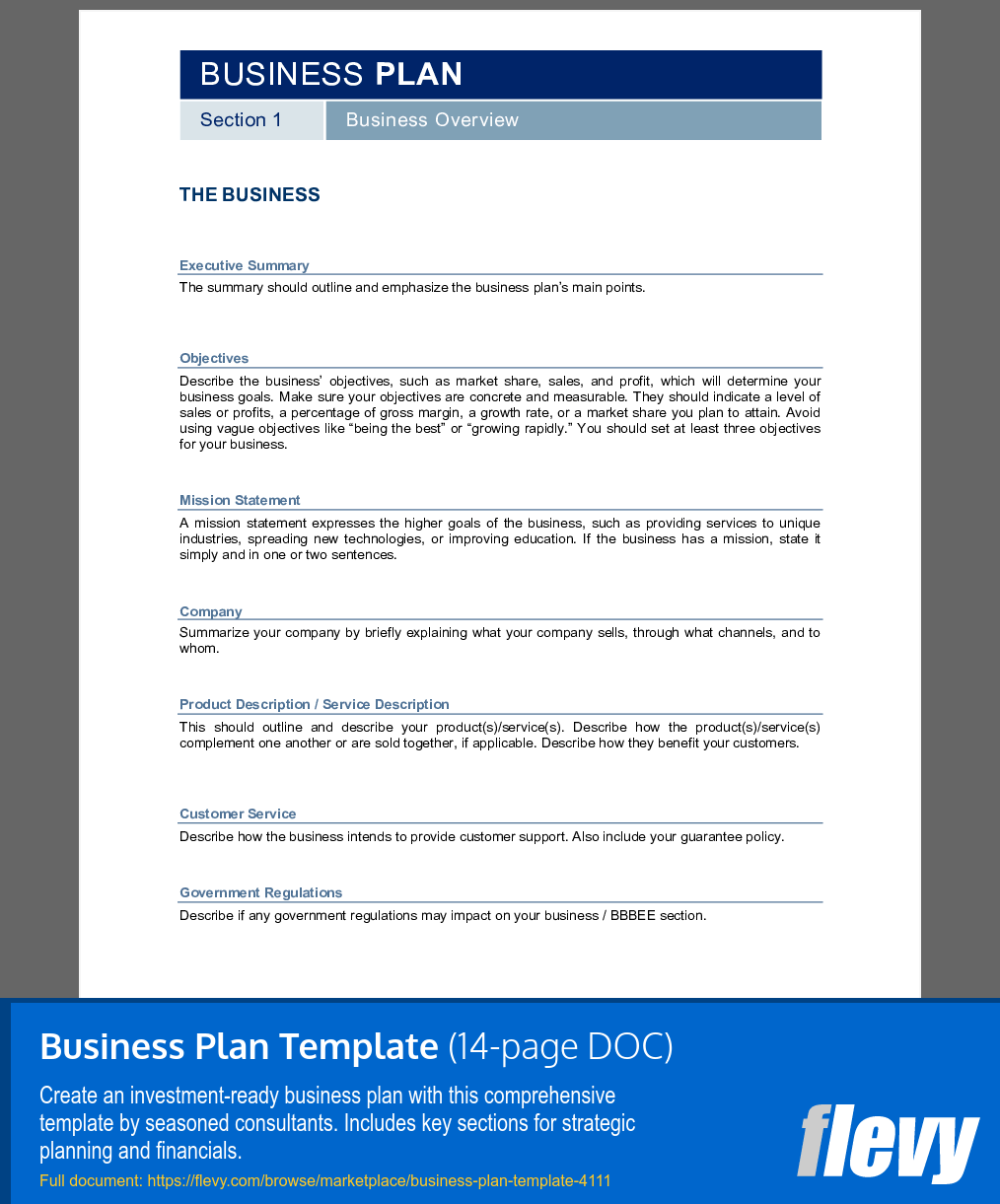 Business Plan Template 14 page Word Document Flevy