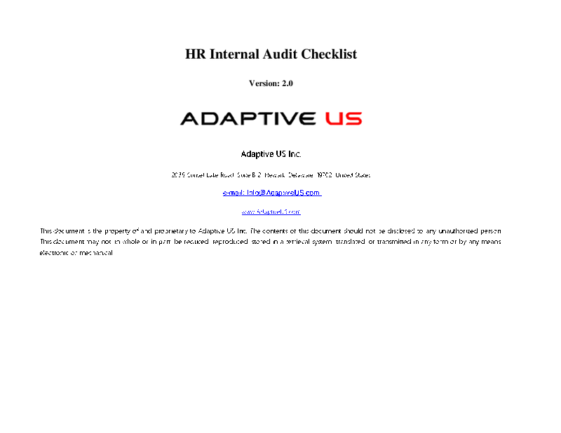 Human Resource Internal Audit Checklist Template Excel XLS
