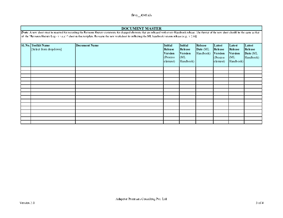 Excel Template Document Master And Revision History Log Template