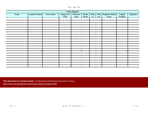 Visitor Register Template Excel XLS