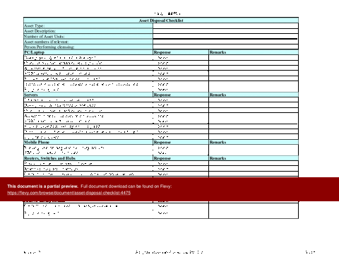 Asset Disposal Checklist Template Excel XLS
