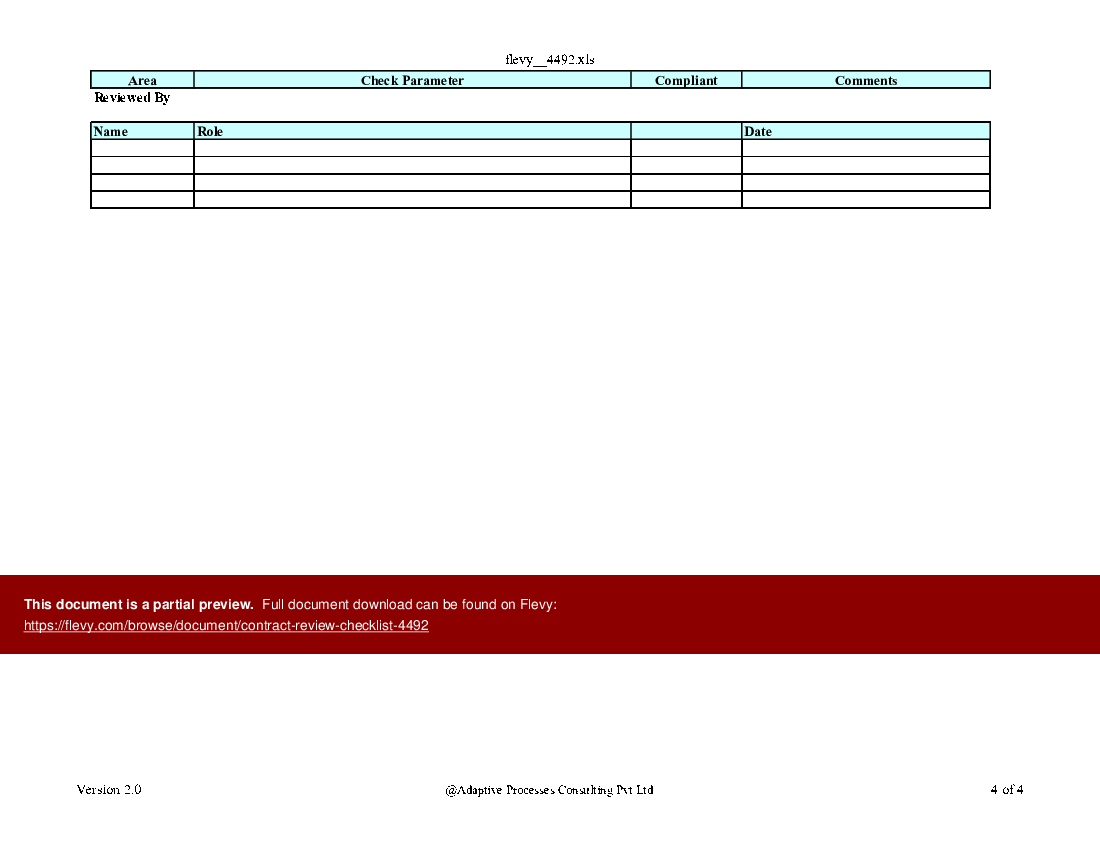 Contract Review Checklist Template Excel XLS