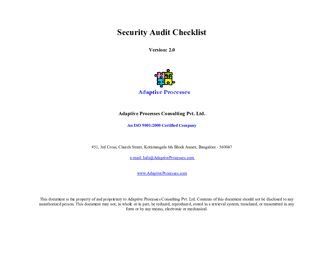 Information Security Checklist Excel Workbook XLS Flevy