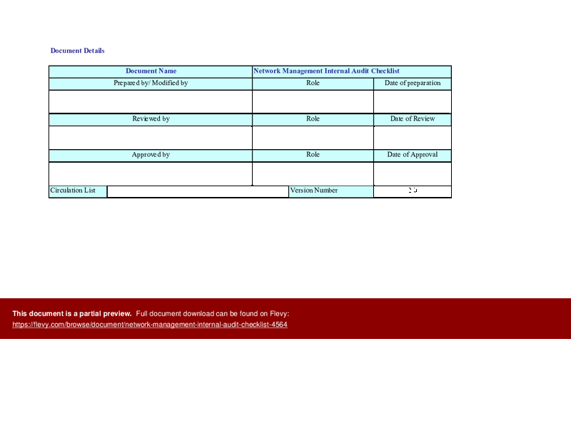 Network Management Internal Audit Checklist Template Excel XLS