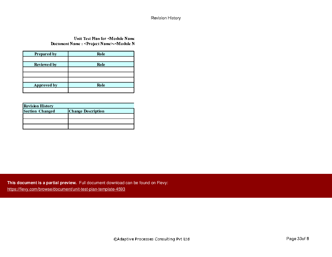 Unit test plan template Excel XLS