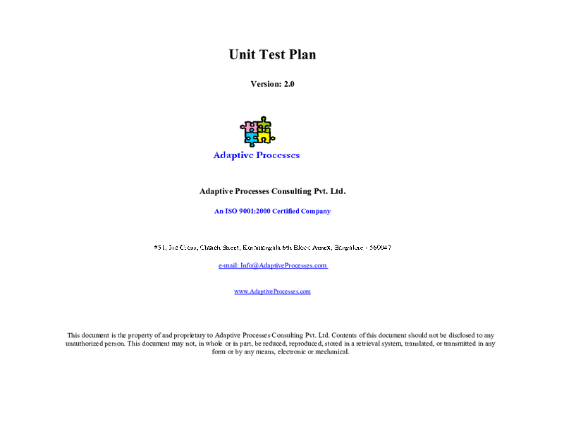 Unit test plan template Excel XLS