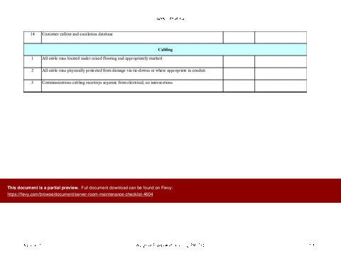 Server Room Maintenance Checklist Template Excel XLS