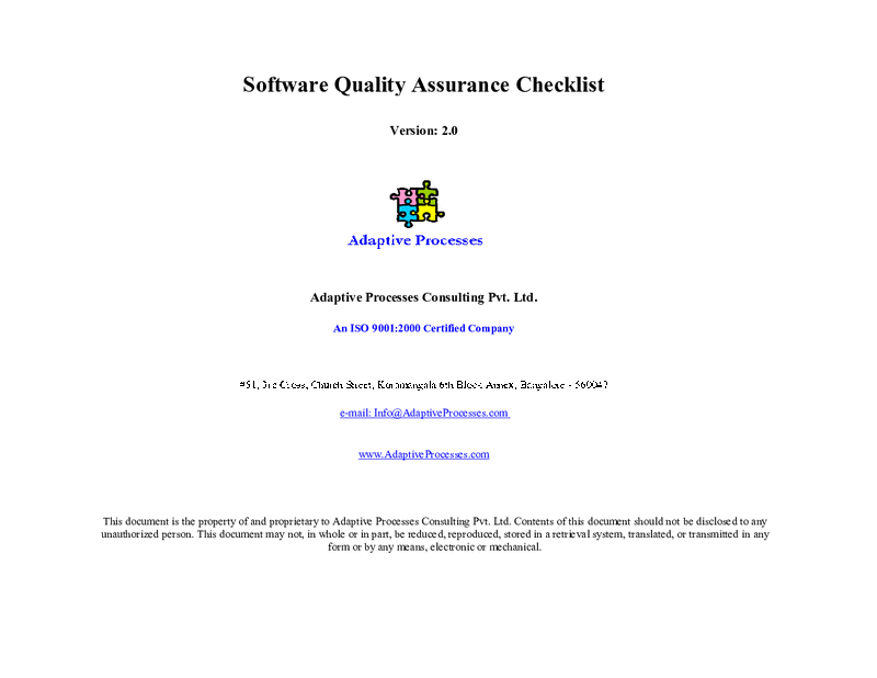 Software Quality Assurance Checklist Template Excel XLS