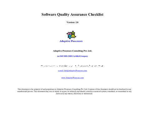 Software Quality Assurance Checklist Template Excel XLS