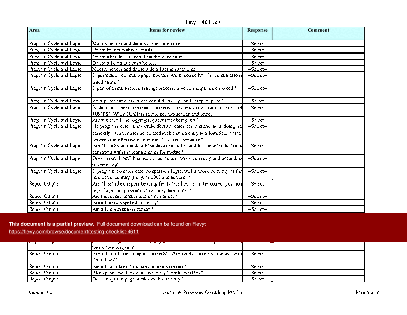 Testing Checklist Template Excel XLS