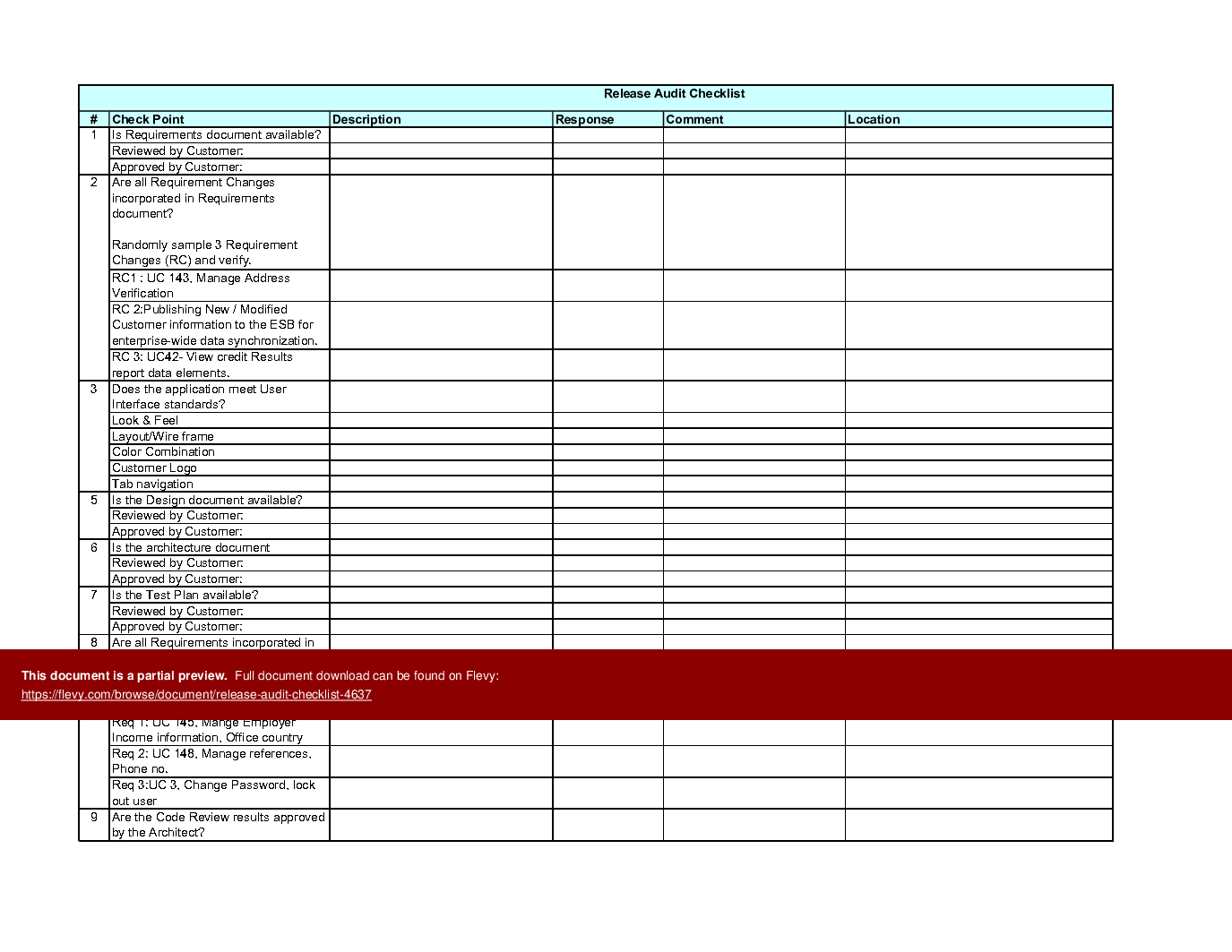 Release Audit Checklist Template Excel XLS