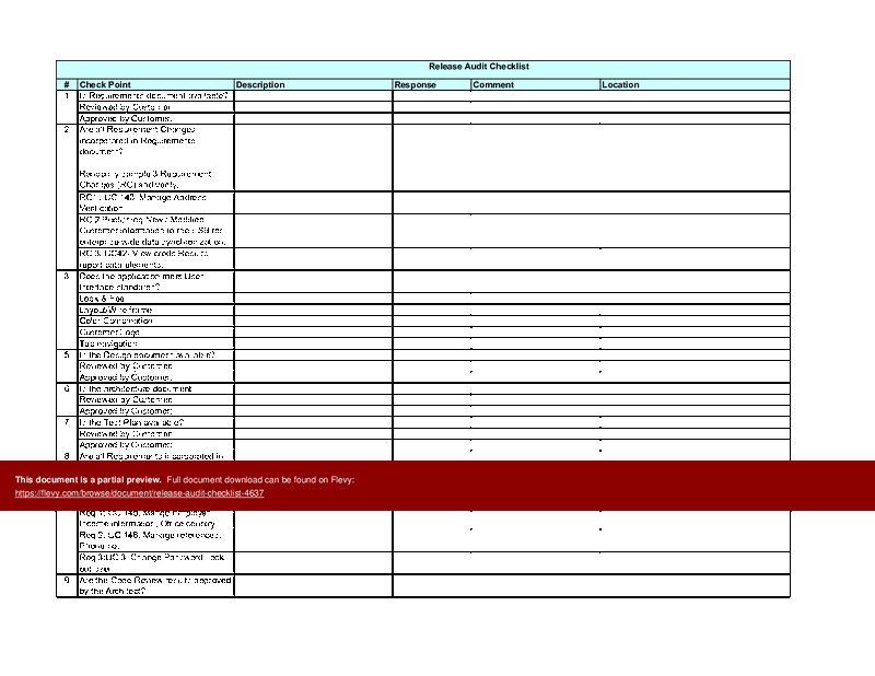 Release Audit Checklist Template Excel XLS
