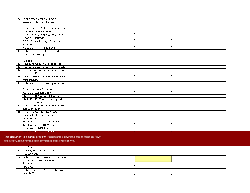 Release Audit Checklist Template Excel XLS