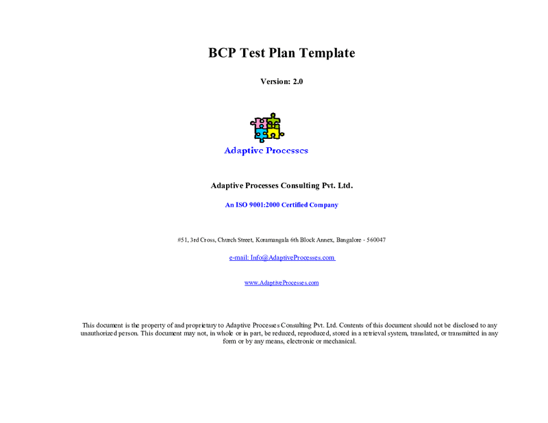 BCP Test Plan Template Excel XLS