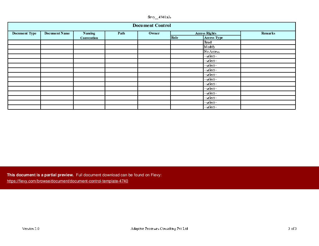 Document Control Template Excel XLS