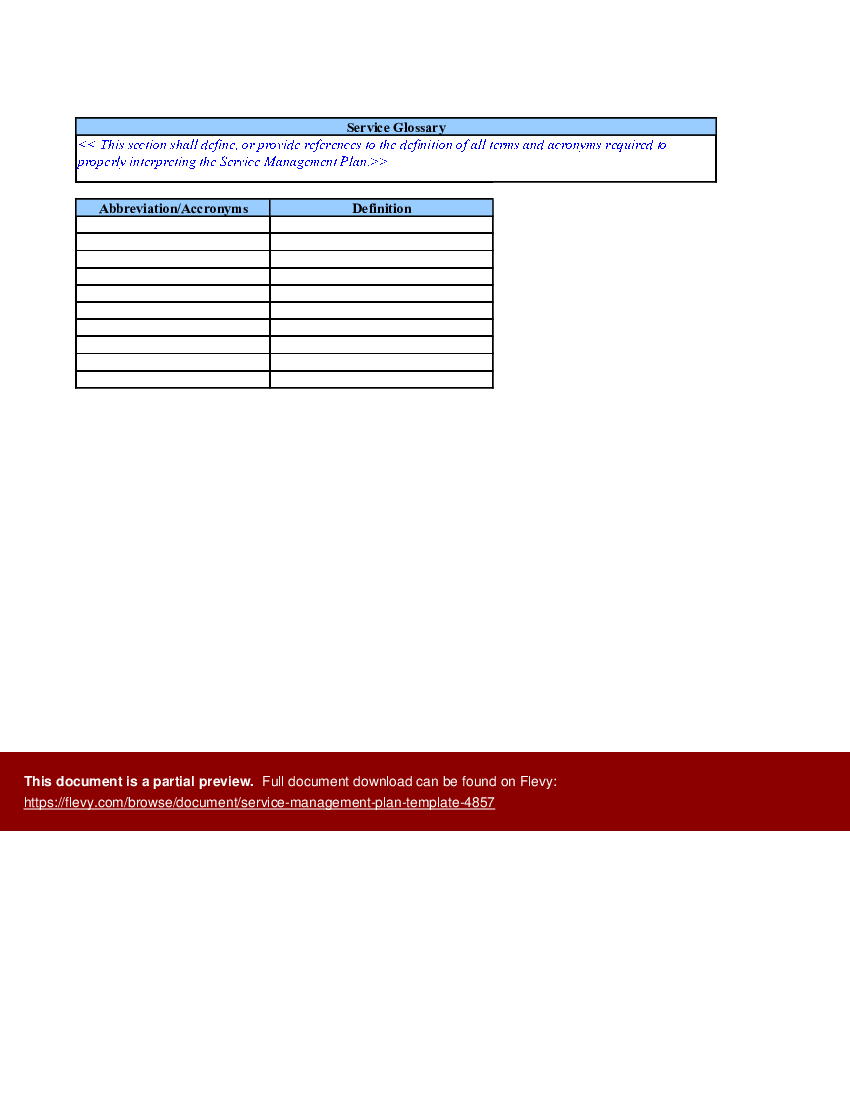 Service Management Plan Template Excel Workbook XLSX Flevy