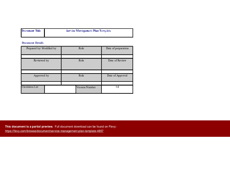 Service Management Plan Template Excel XLS